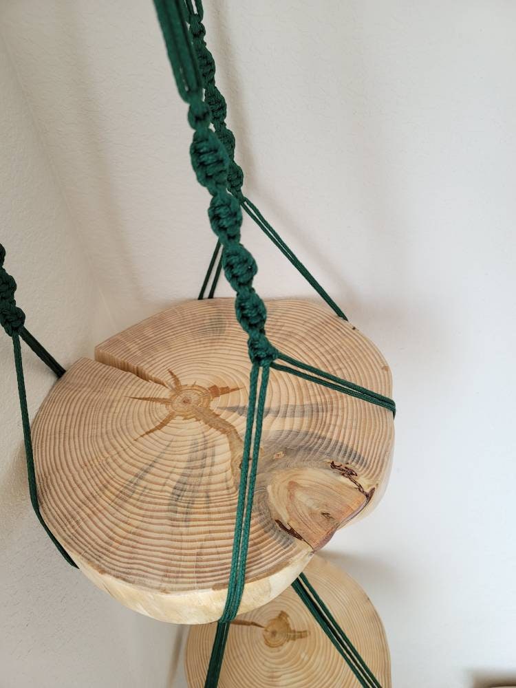 Macrame Hanging End Table Night Stand Natural Wood Furniture - Etsy UK