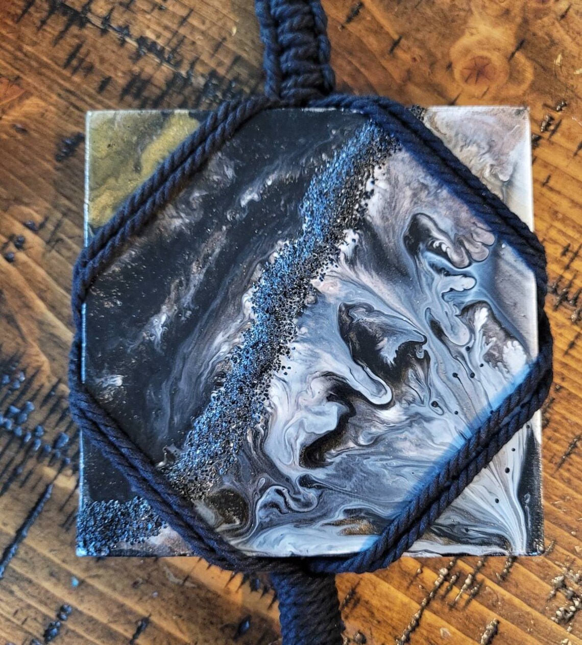 Mixed Media Mini Painting Macrame Home Decor Fluid Art - Etsy