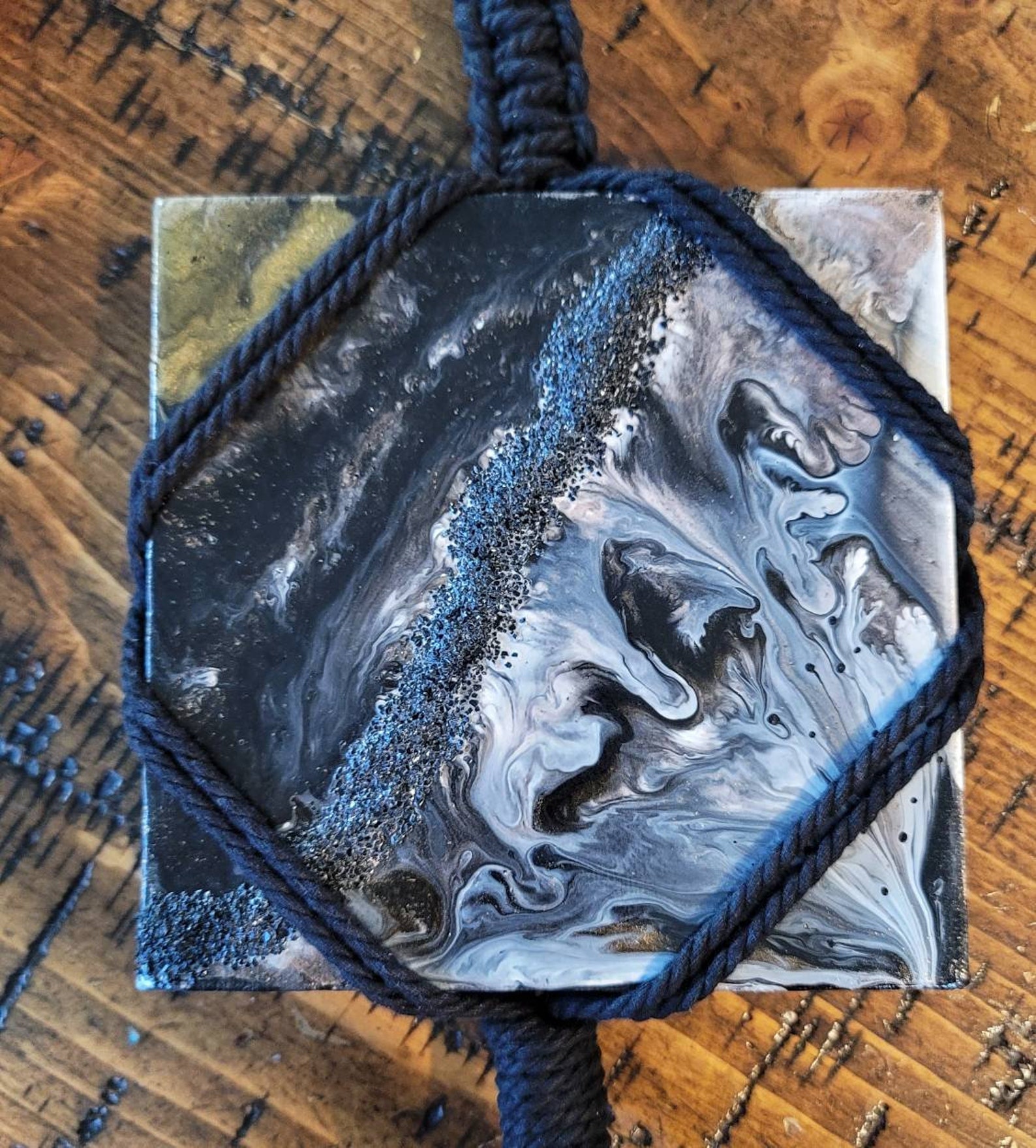 Mixed Media Mini Painting Macrame Home Decor Fluid Art - Etsy