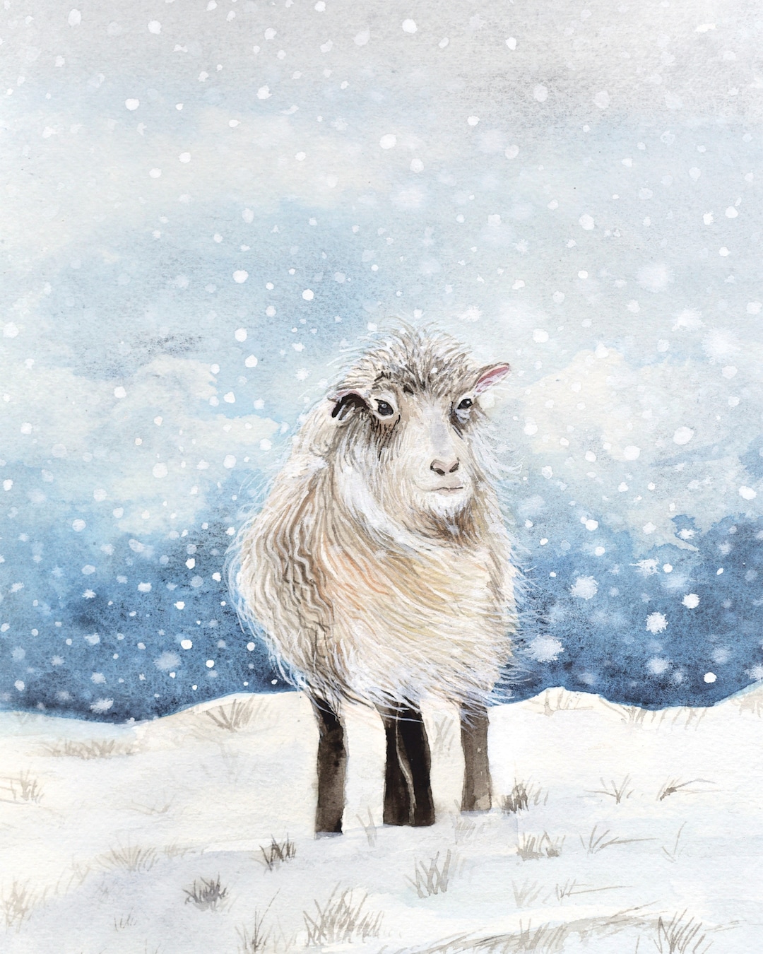 8"x10 Sheep in the Snow Giclee Watercolor Print Home Decor Wall Art ...
