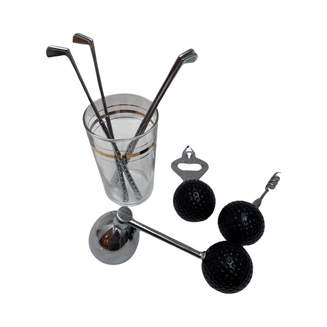 Vintage Golf Bar Tool Set: Cocktail Stirrers, Corkscrew, Bottle Opener ...