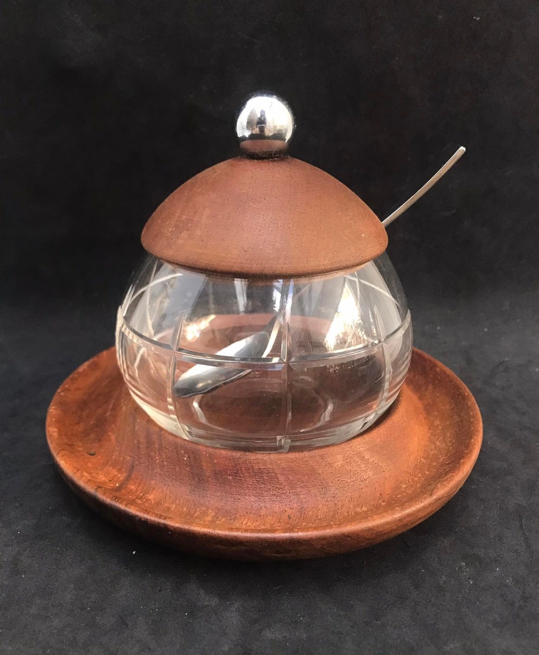 Mid Century Danish Glass Sugar Bowl With Teak Lid - Etsy