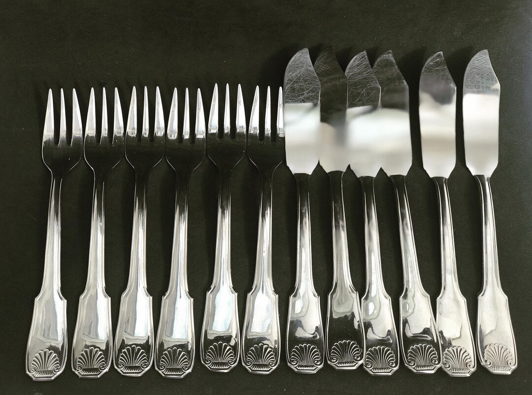 WMF Cromargan Fish Cutlery Set: Stainless Steel Shell Design - Etsy