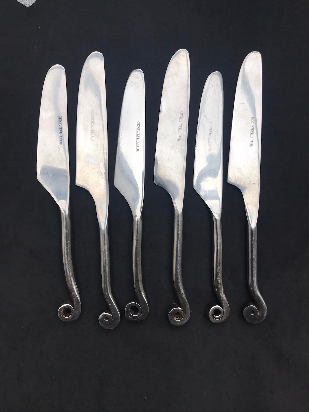 Forged Swirl Knives Set: Genevieve Lethu French Twisted Cutlery - Etsy