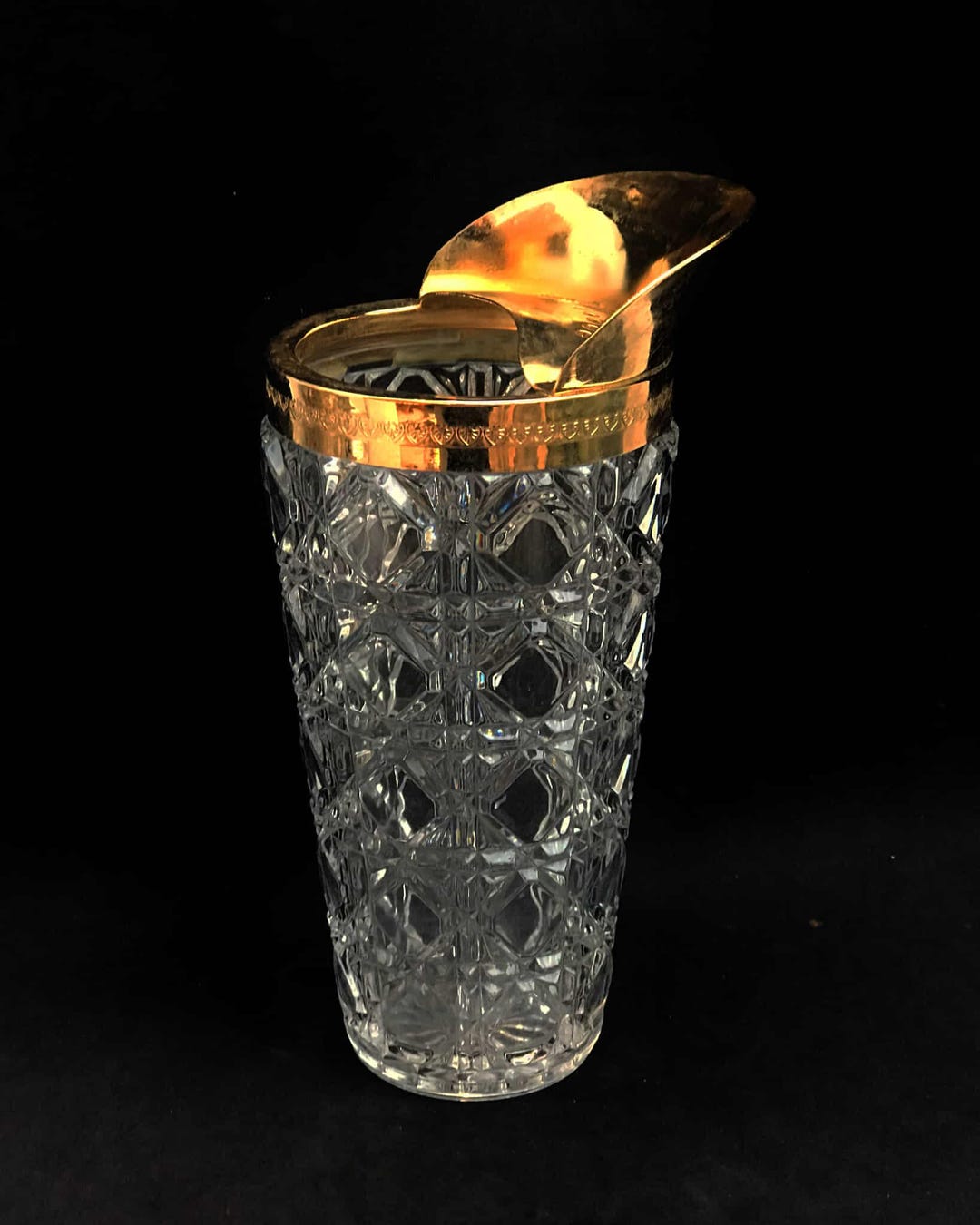 Mid Century Crystal Cocktail Pitcher: Golden Rim Barware, Belgium - Etsy