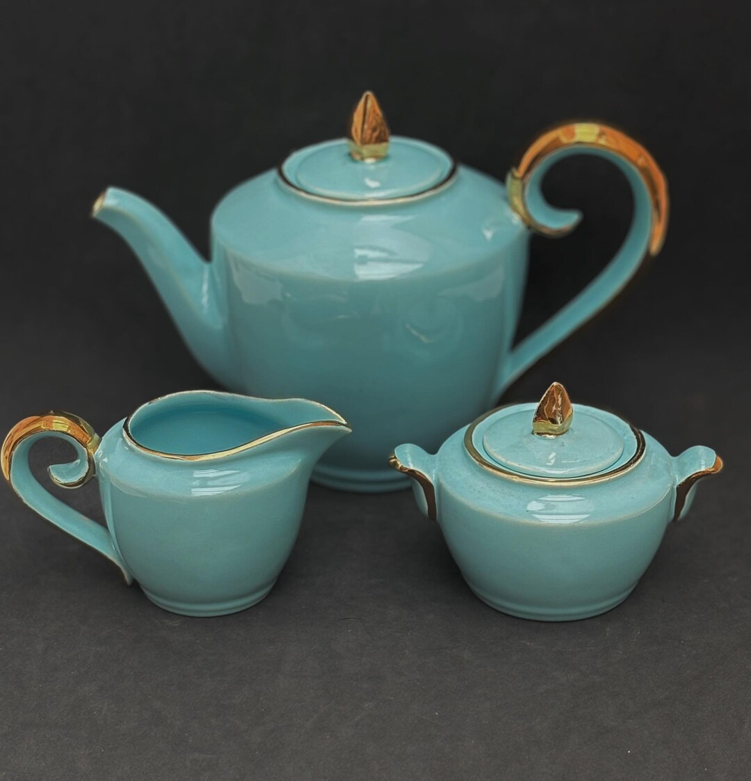 Antique Bayer Belgian Tea Set: Aqua Turquoise & Gold, 1920s Handmade ...