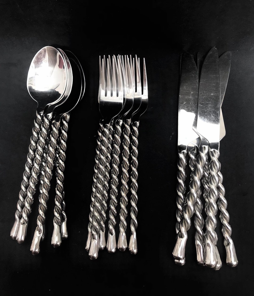 Set of 18 Flatware Forged Cutlery French Twisted Brutalist Decor ...