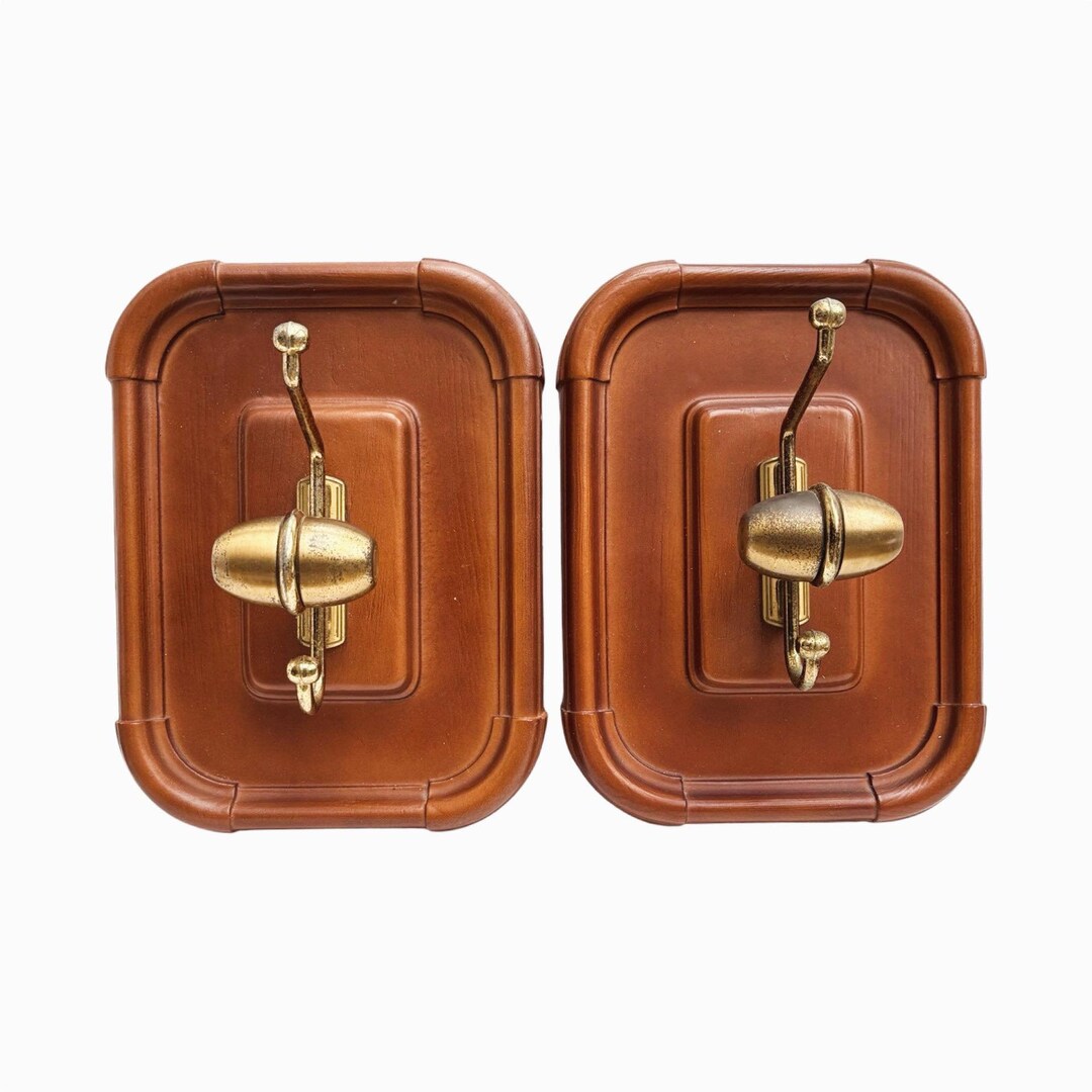 Coat Hooks Art Deco Wooden Large Set 2 Vintage Hanger Coat Wall Hook ...