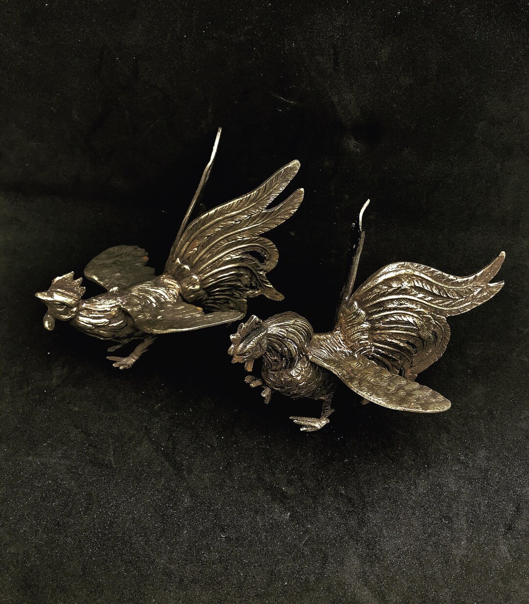 Vintage Silvered Metal Cockerel Figurines: French Hollywood Regency ...