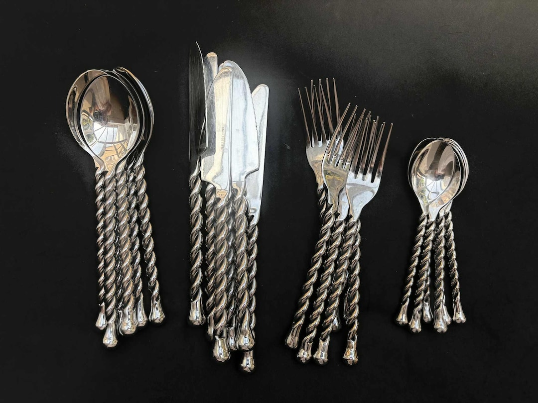 Twisted Forged Flatware Set (24 Piece) Brutalist Medieval Style - Etsy