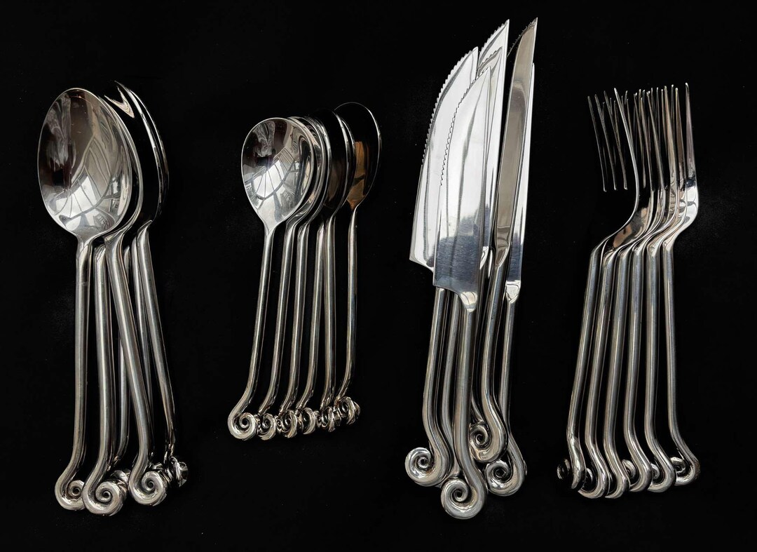 Set 24 Flatware Swirl Twist Cutlery French Twisted Ends Spiral Ends ...