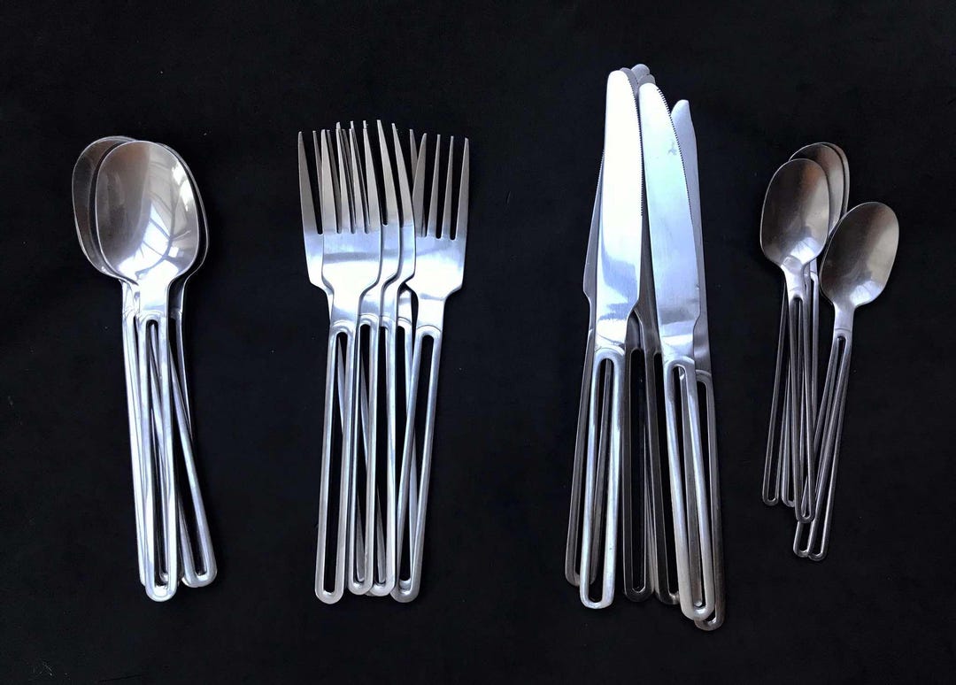 Set for 6 Flatware Set Modernist Original 80s Postmodern Pierced Cutout Vintage Post Modern ...
