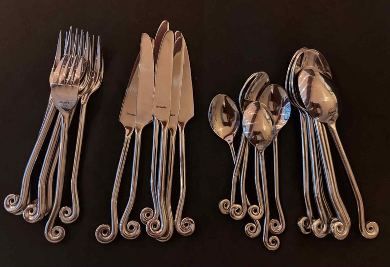Twisted Stainless Steel Flatware Set: Amefa France, Brutalist Medieval ...