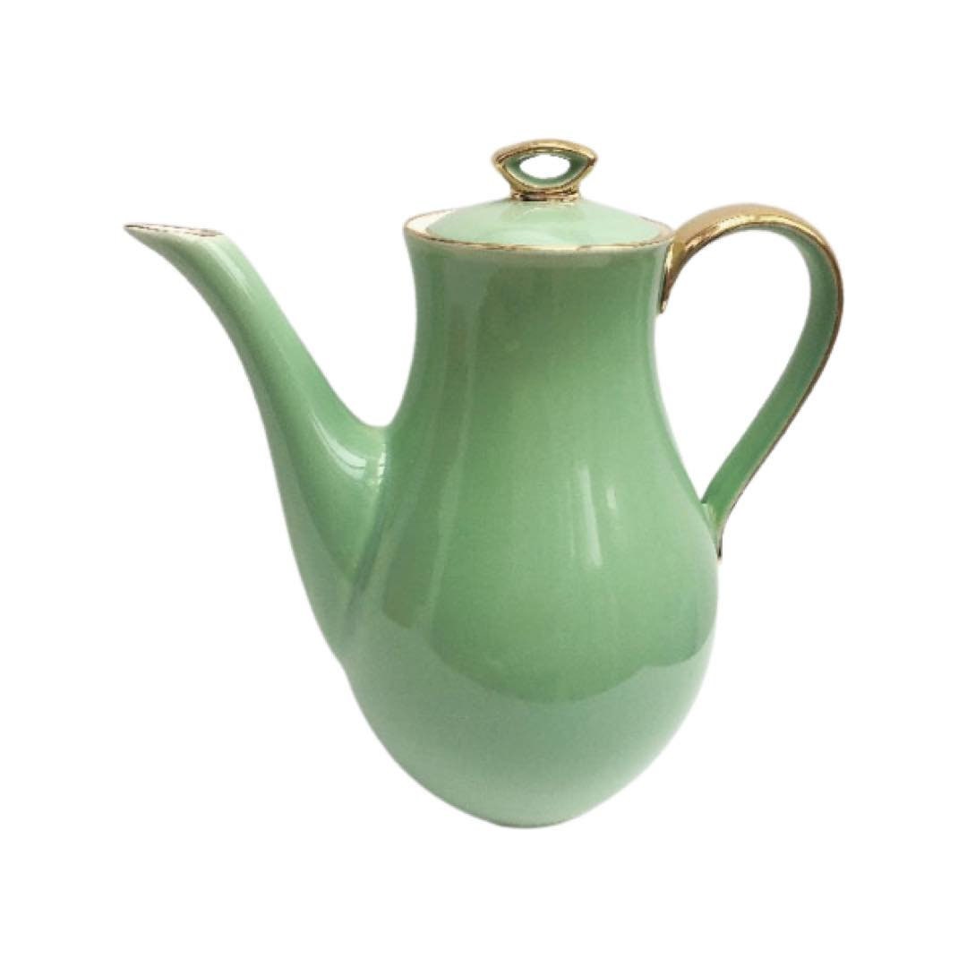Coffee Pot Green Pastel Gold Handle Tea Pot Boch Freres Keralux Belgium ...