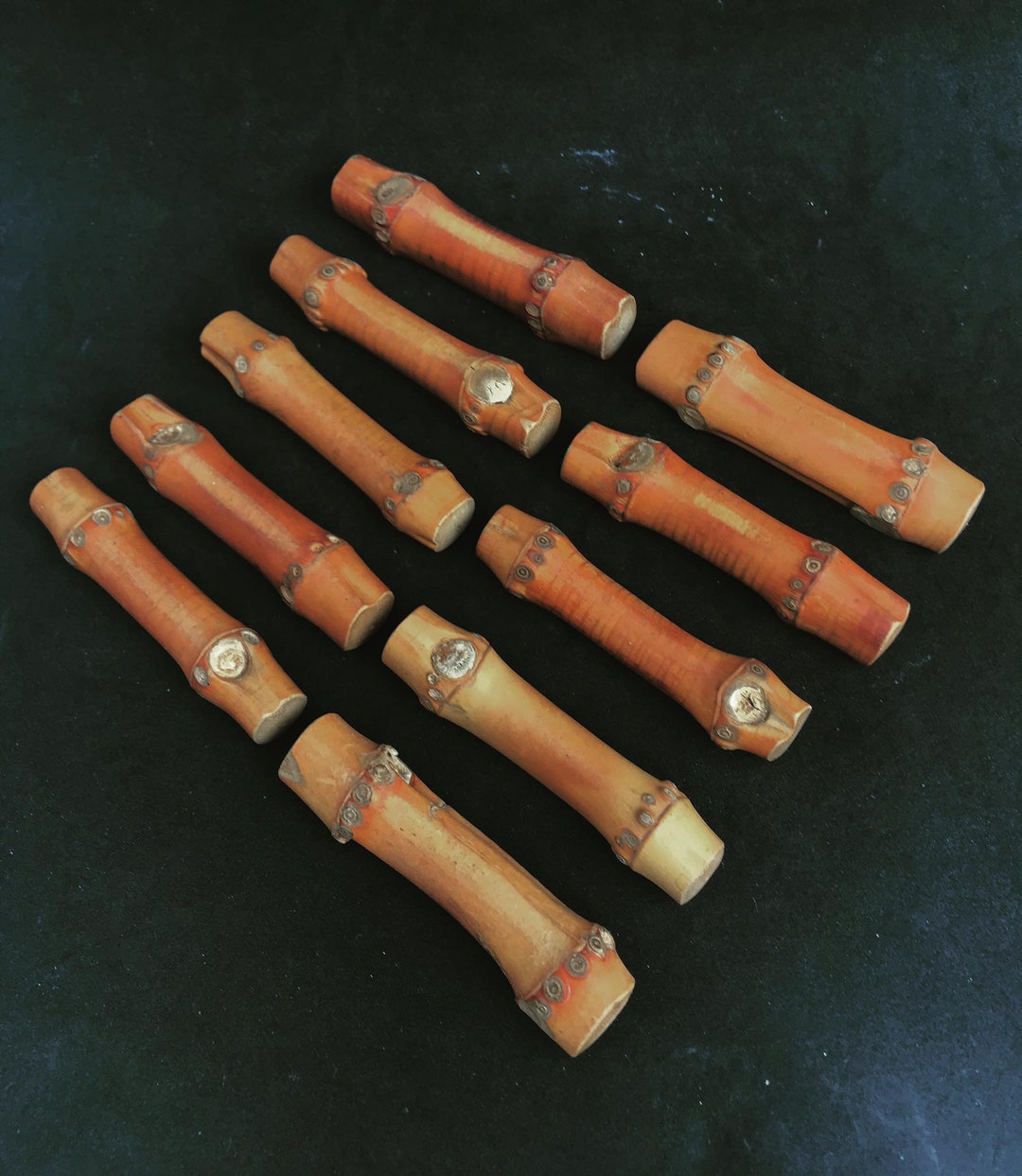 Vintage Real Bamboo Knife Rest Set 10 Cutlery Holder Boho Chic Table ...