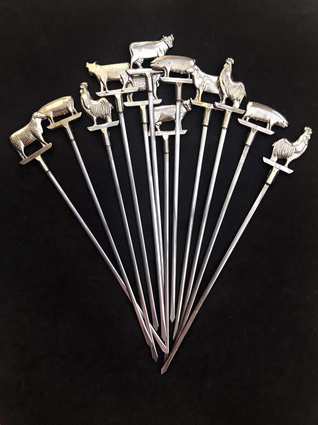 Vintage French BBQ Skewer Set: Hand Forged Metal Animal Grill ...