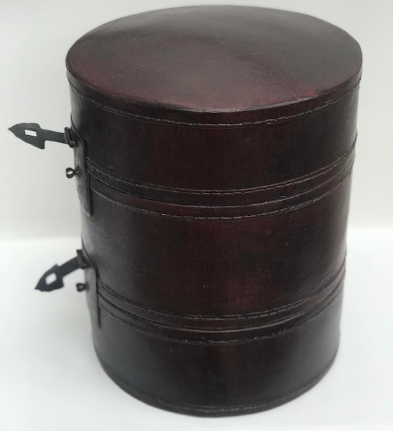 Hat Box Double Chinese Antique Leather Lacquered Deco… - Gem