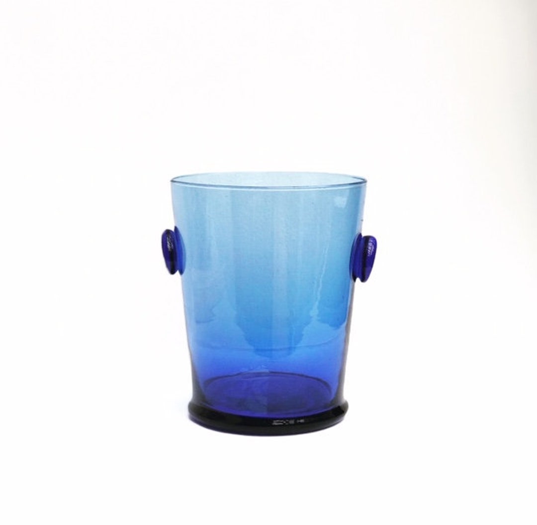 Vintage Blue Glass Ice Bucket: Handmade 50s Bar Cart Decor - Etsy