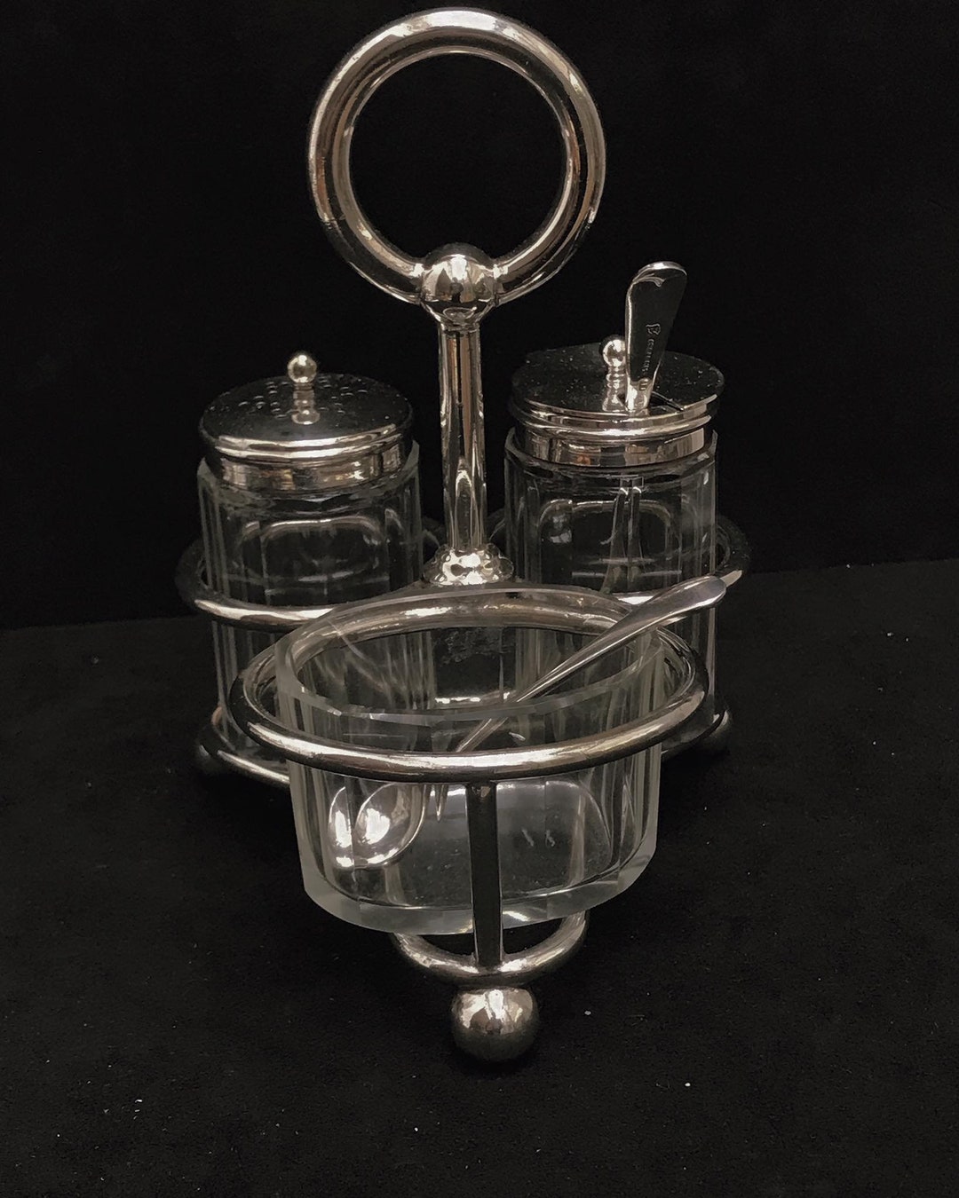 Condiment Set Salt Pepper Cellars Mustard Cruet Set Glasses With Tray ...