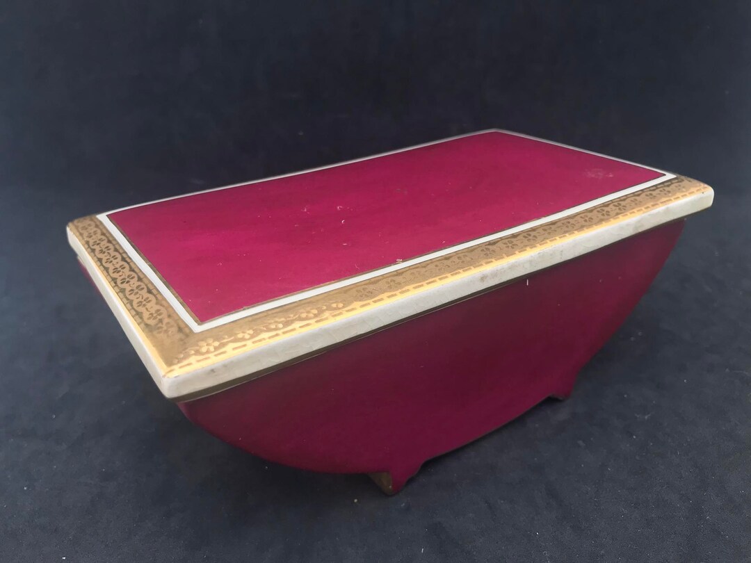 Antique Crown Devon Burgundy Ceramic Box: Golden Rim Vanity Decor - Etsy