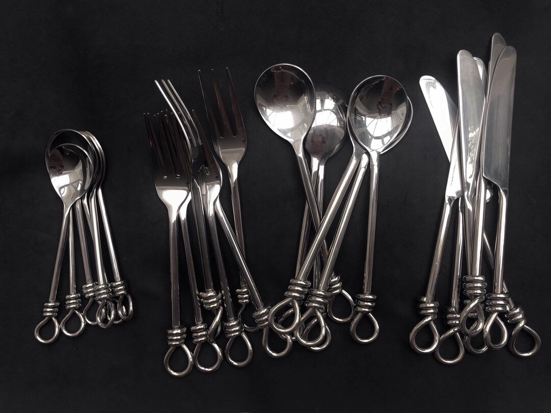 Set of 24 Flatware Twist Cutlery French Forged Knot Twisted Ends Swirl ...