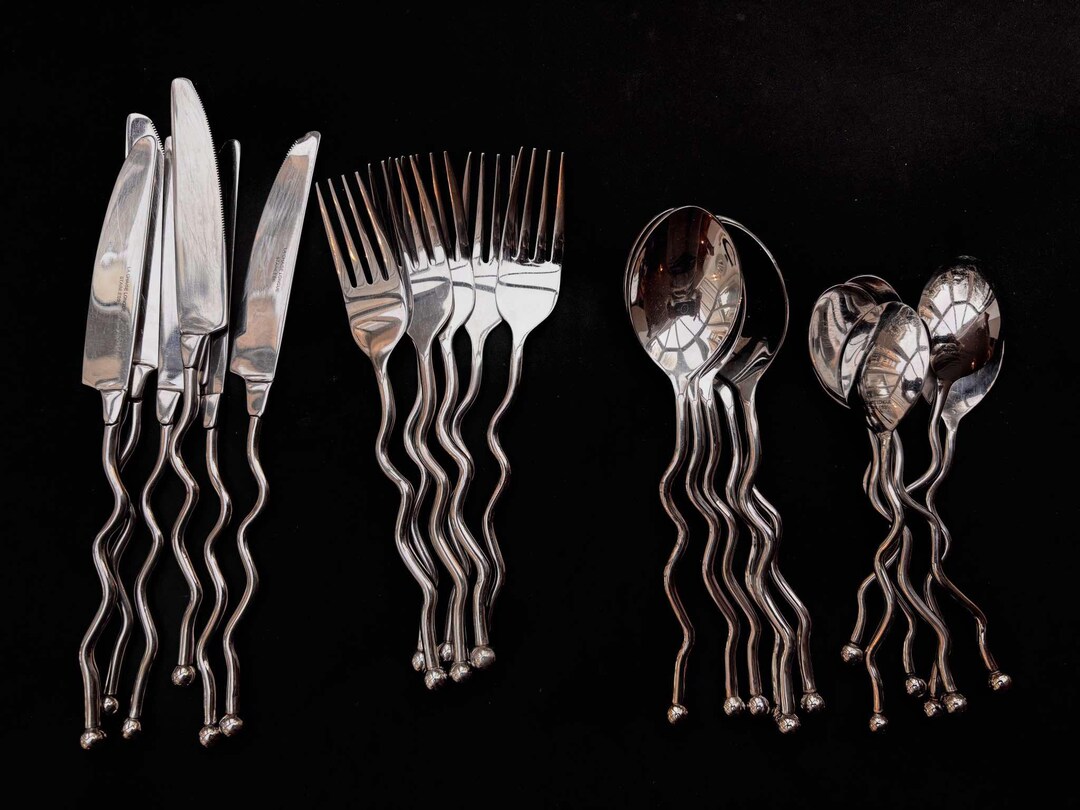 Set 24 Flatware Twist Cutlery Twisted Forged Brutalist Decor Medieval ...