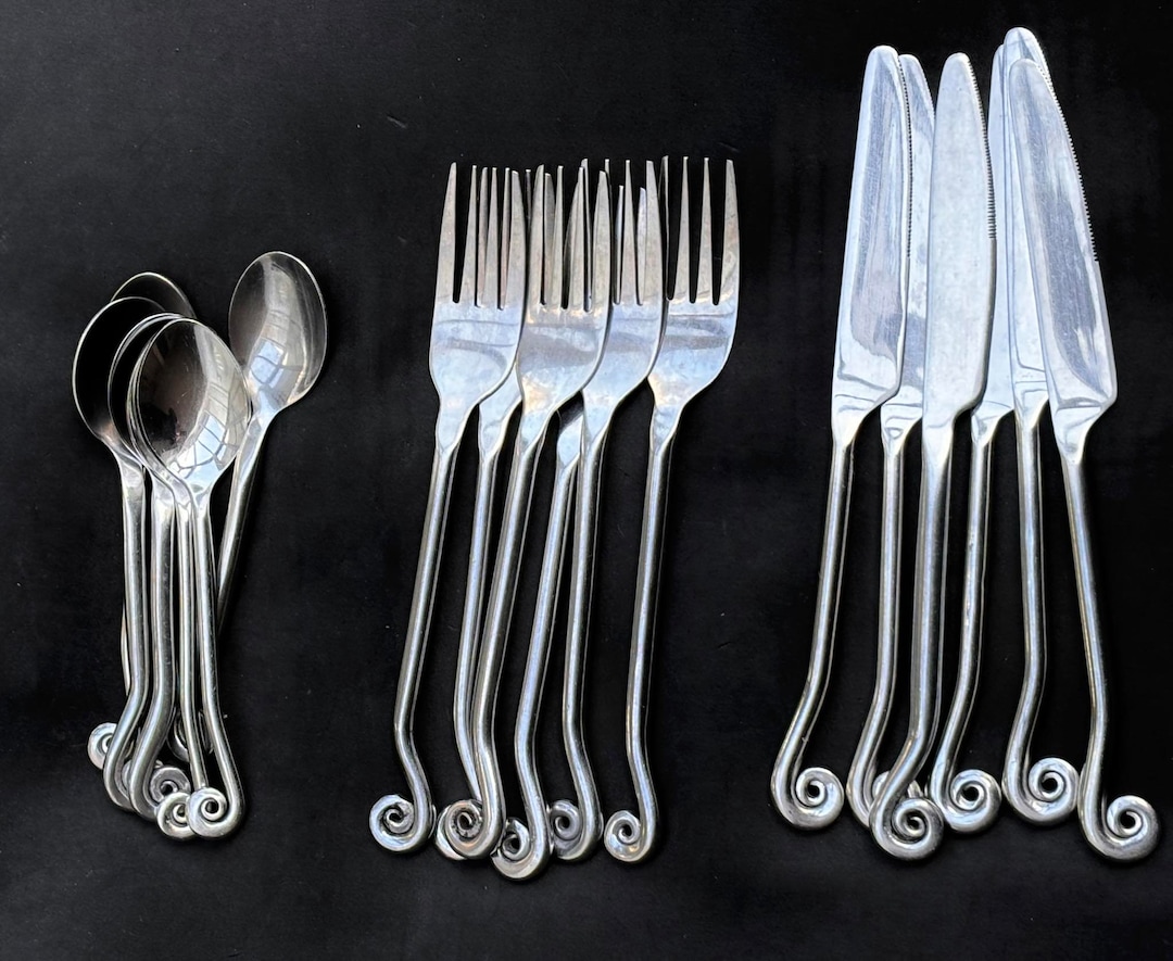 Set 18 Spiral Flatware Swirl Twist Cutlery French Dubost Twisted Ends ...