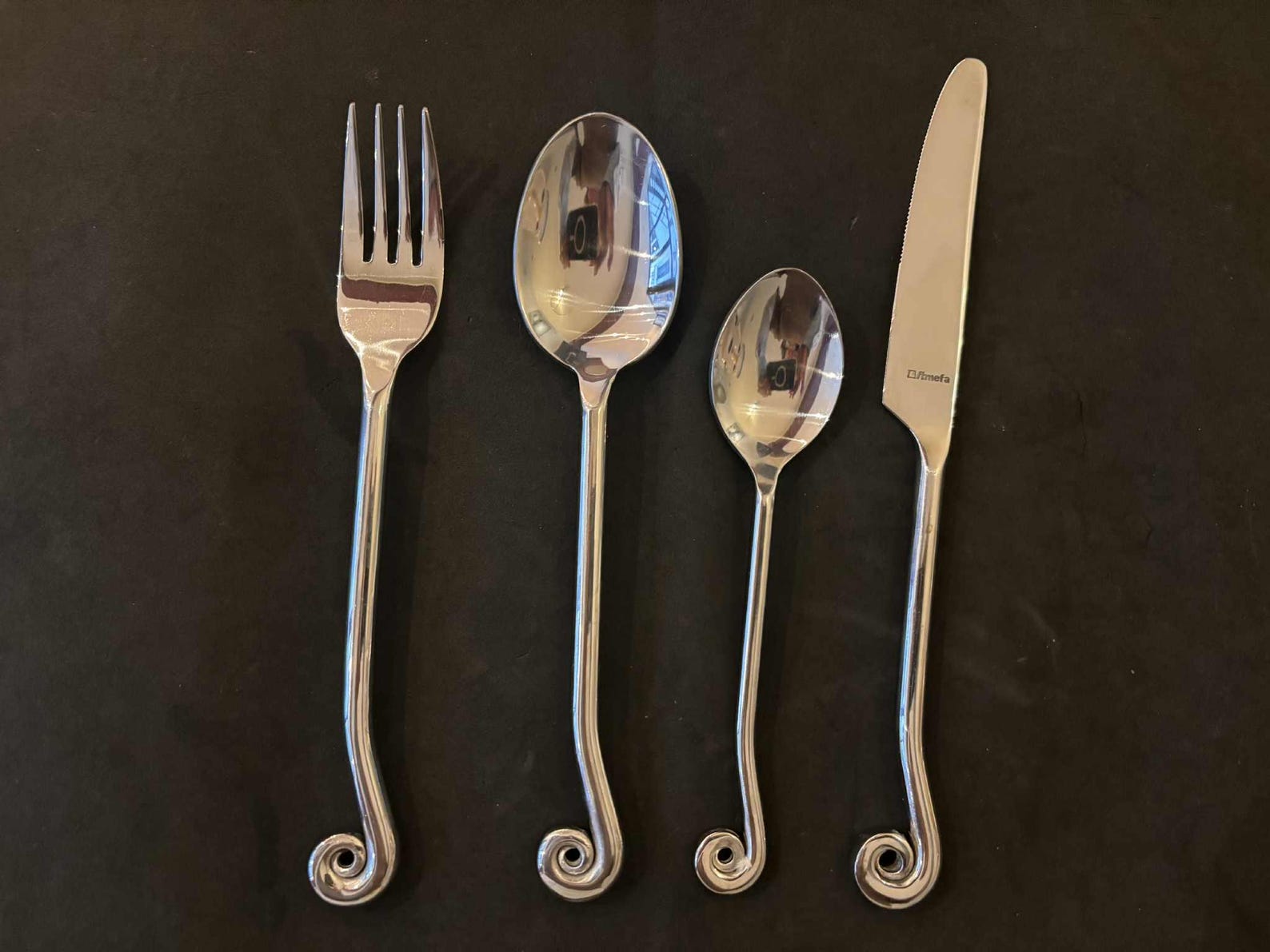 Twisted Stainless Steel Flatware Set: Amefa France, Brutalist Medieval ...