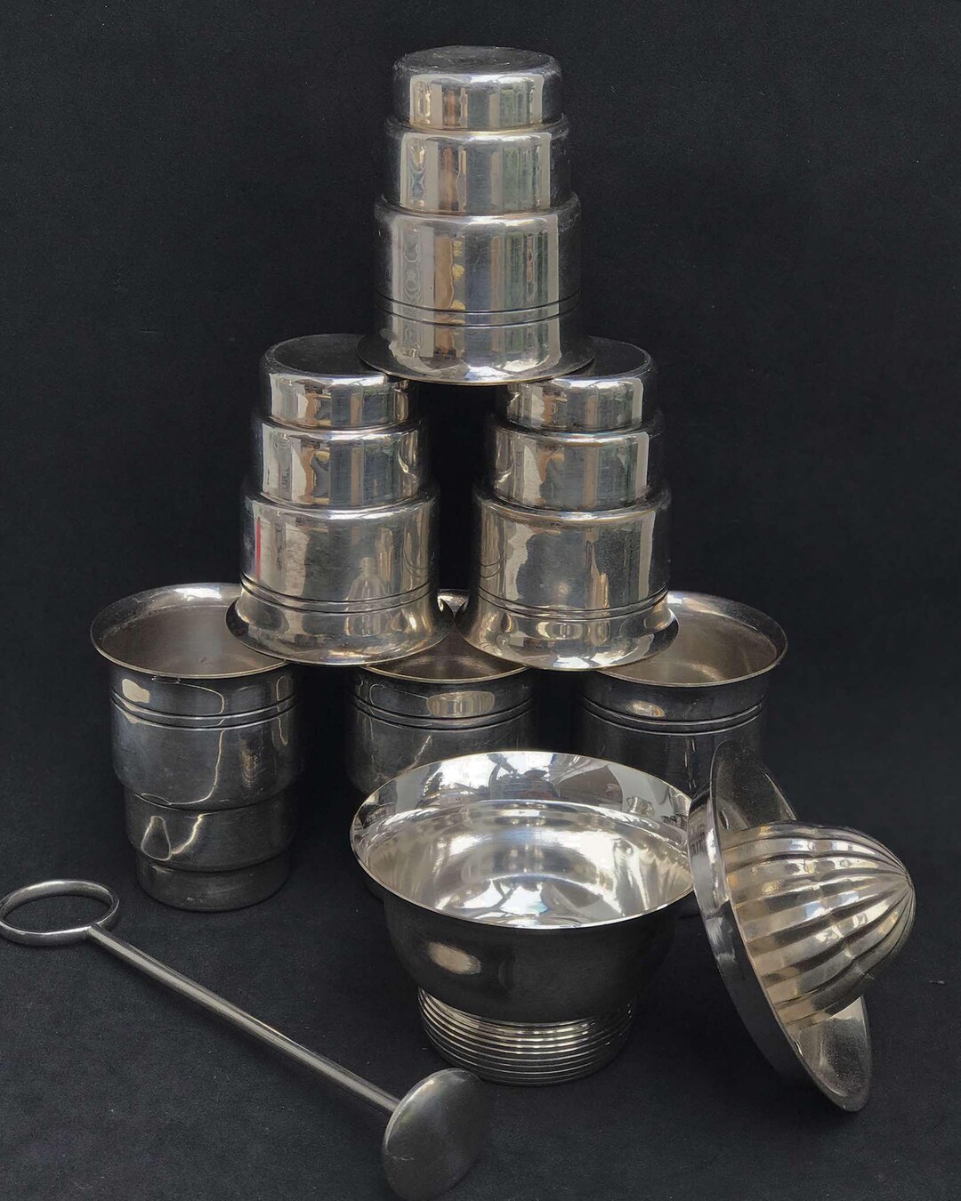 Decor Bar Art Deco Cocktail Teaser Mixology Gift Silver Plated 6 Liquor ...