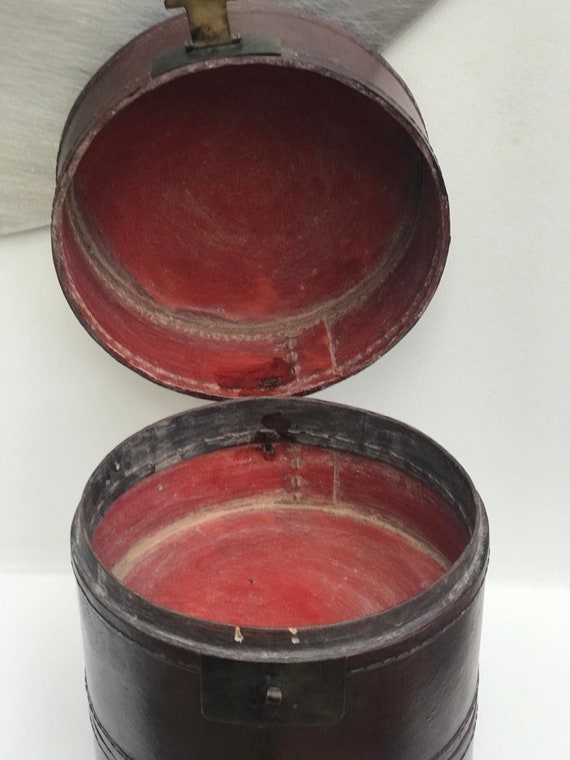 Hat Box Double Chinese Antique Leather Lacquered Deco… - Gem