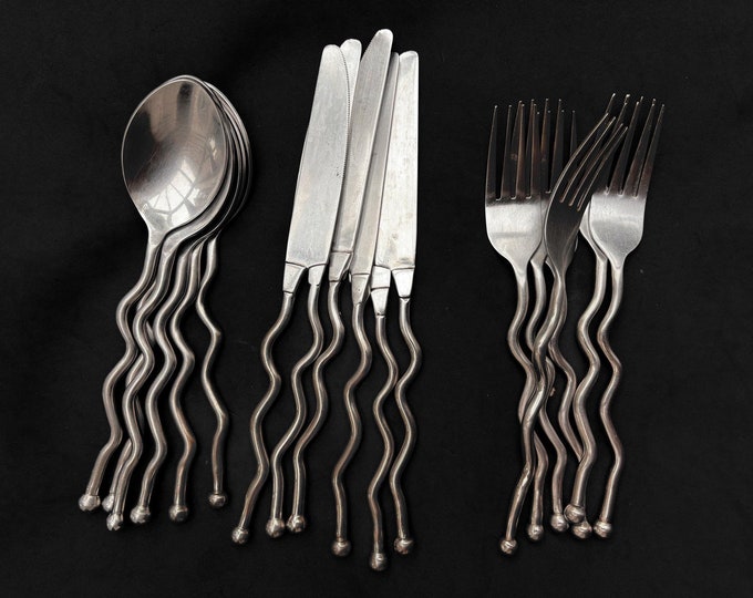Set 18 Flatware Twist Cutlery Twisted Forged Brutalist Decor Medieval ...