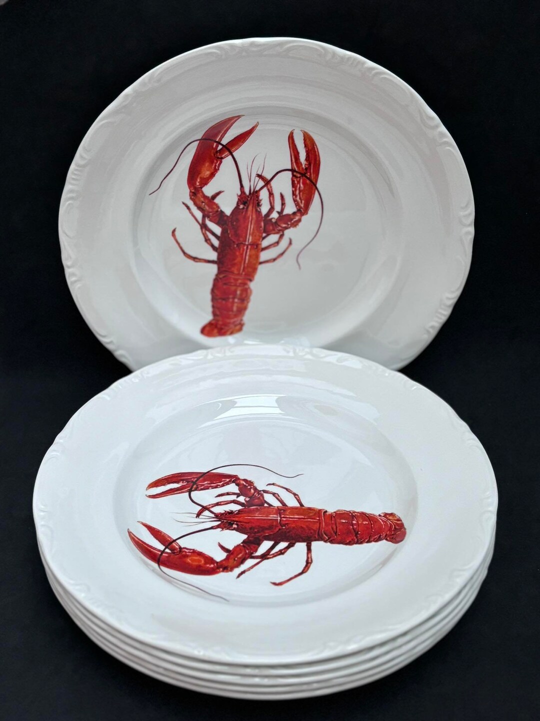 Lobster Dinner Plates Set 6 Sea Food Plates Vintage 1960 Orange Decor ...