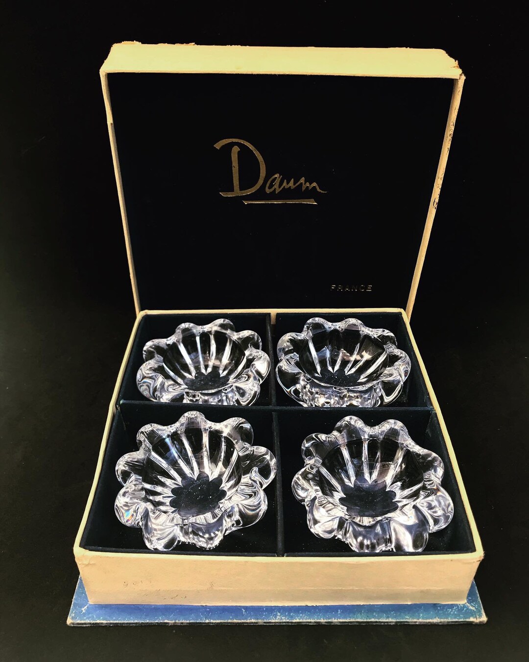 Salt Cellars Set 4 Crystal Cut Boxed Daum France Pepper Serving Dishes ...