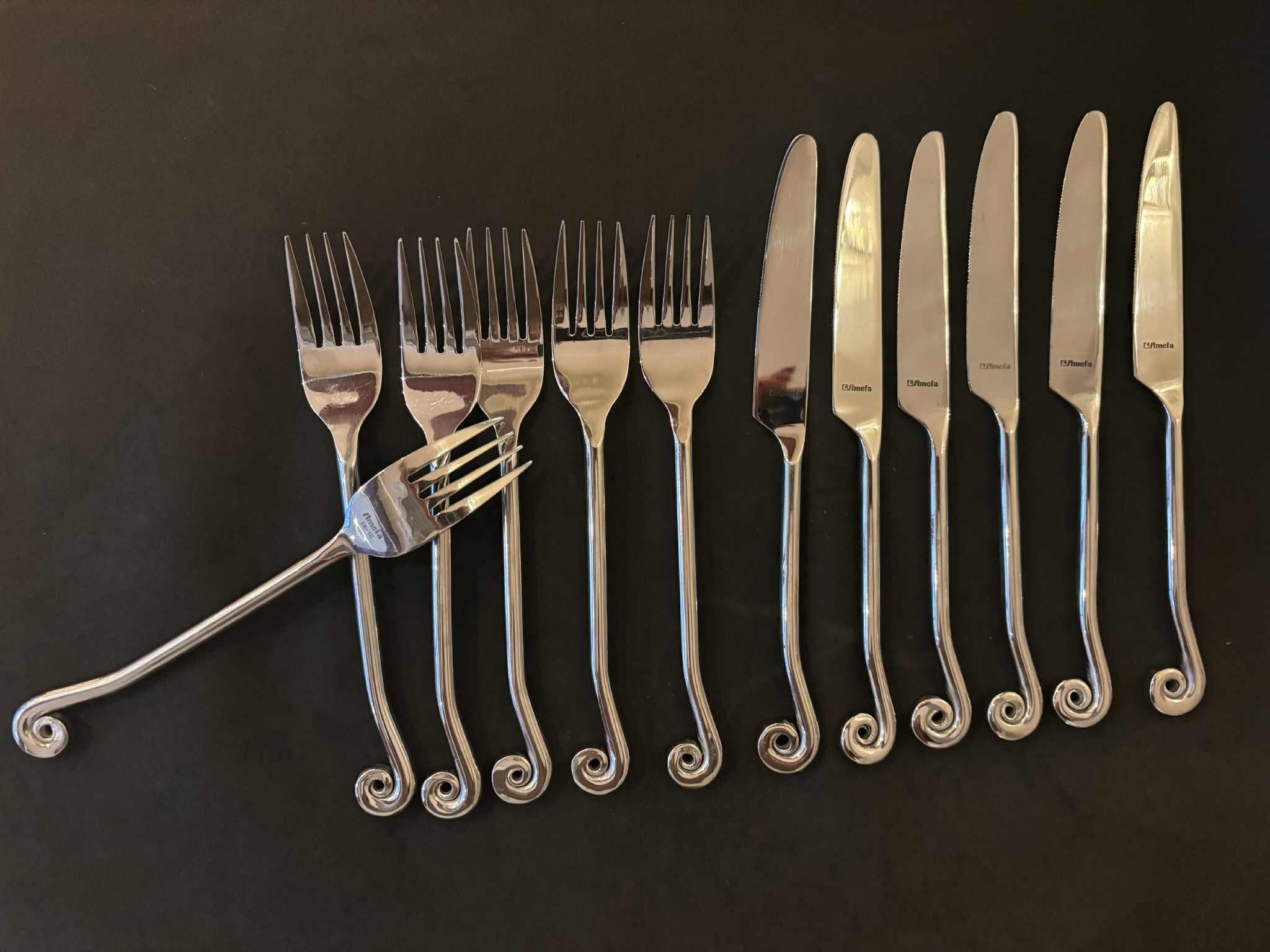Twisted Stainless Steel Flatware Set: Amefa France, Brutalist Medieval ...