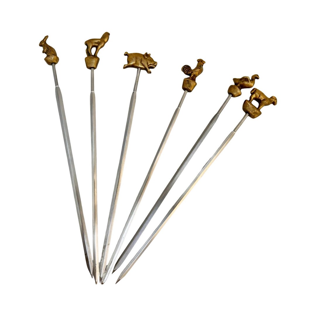 Vintage German BBQ Skewer Set: Stainless Steel Animal Design, Hand ...