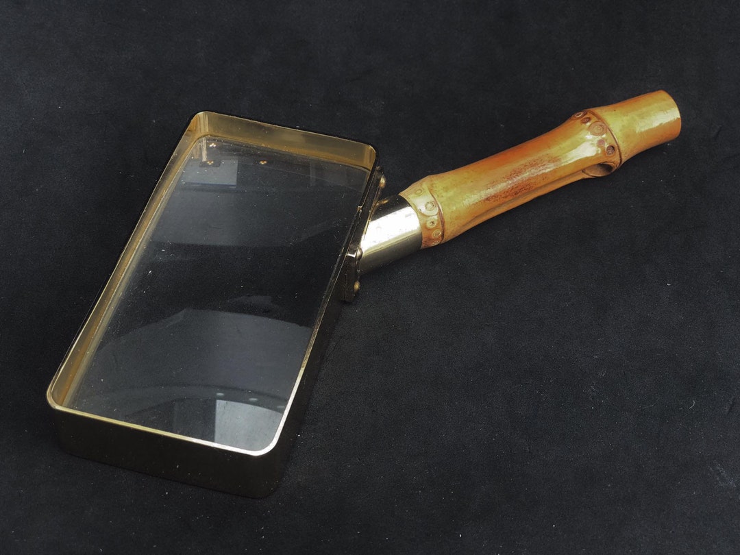 Vintage Magnifying Glass Desk Rectangular Bamboo Handles Ancient Golden ...