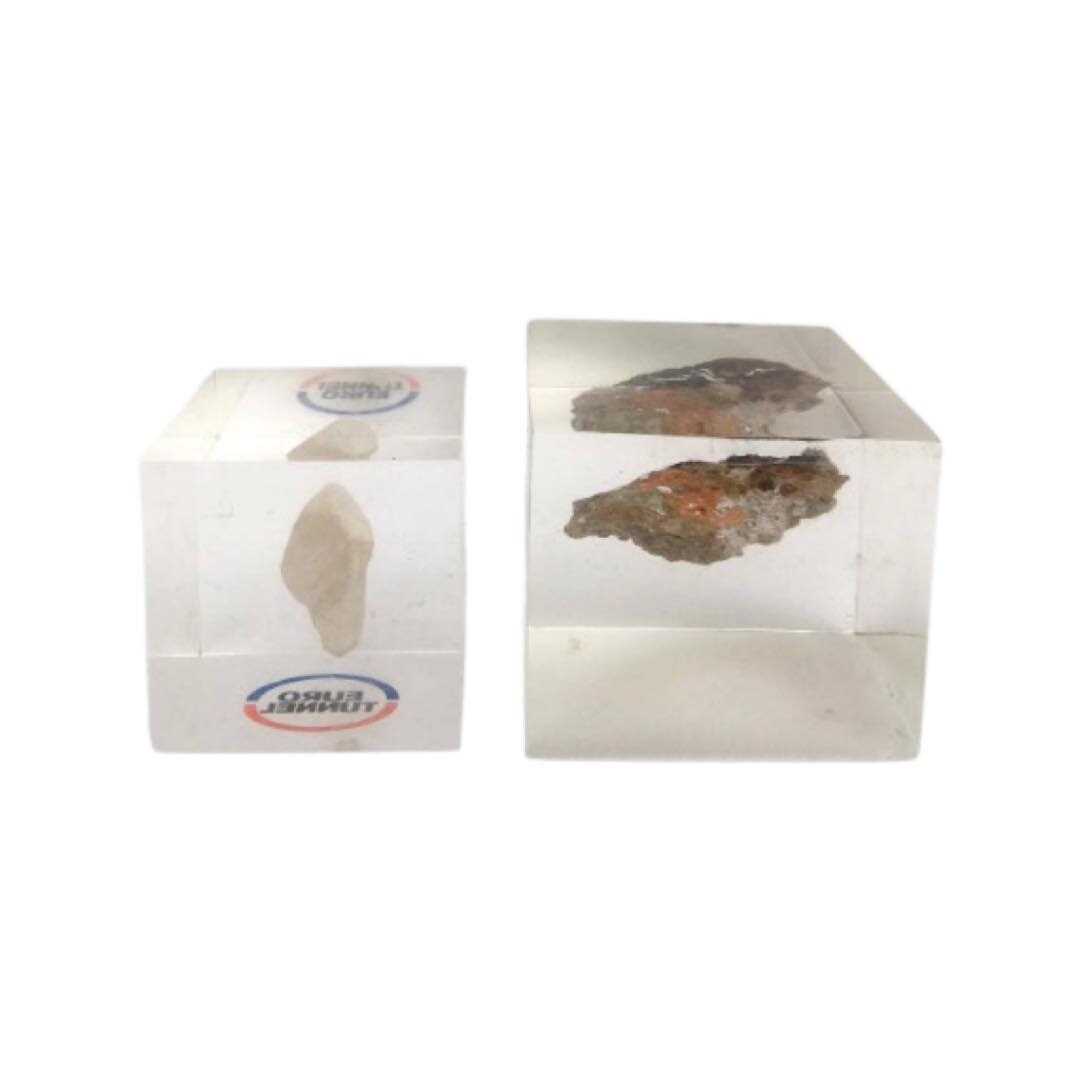 Vintage Lucite Cube Paperweight, Rock & Mineral Specimen Display (set ...