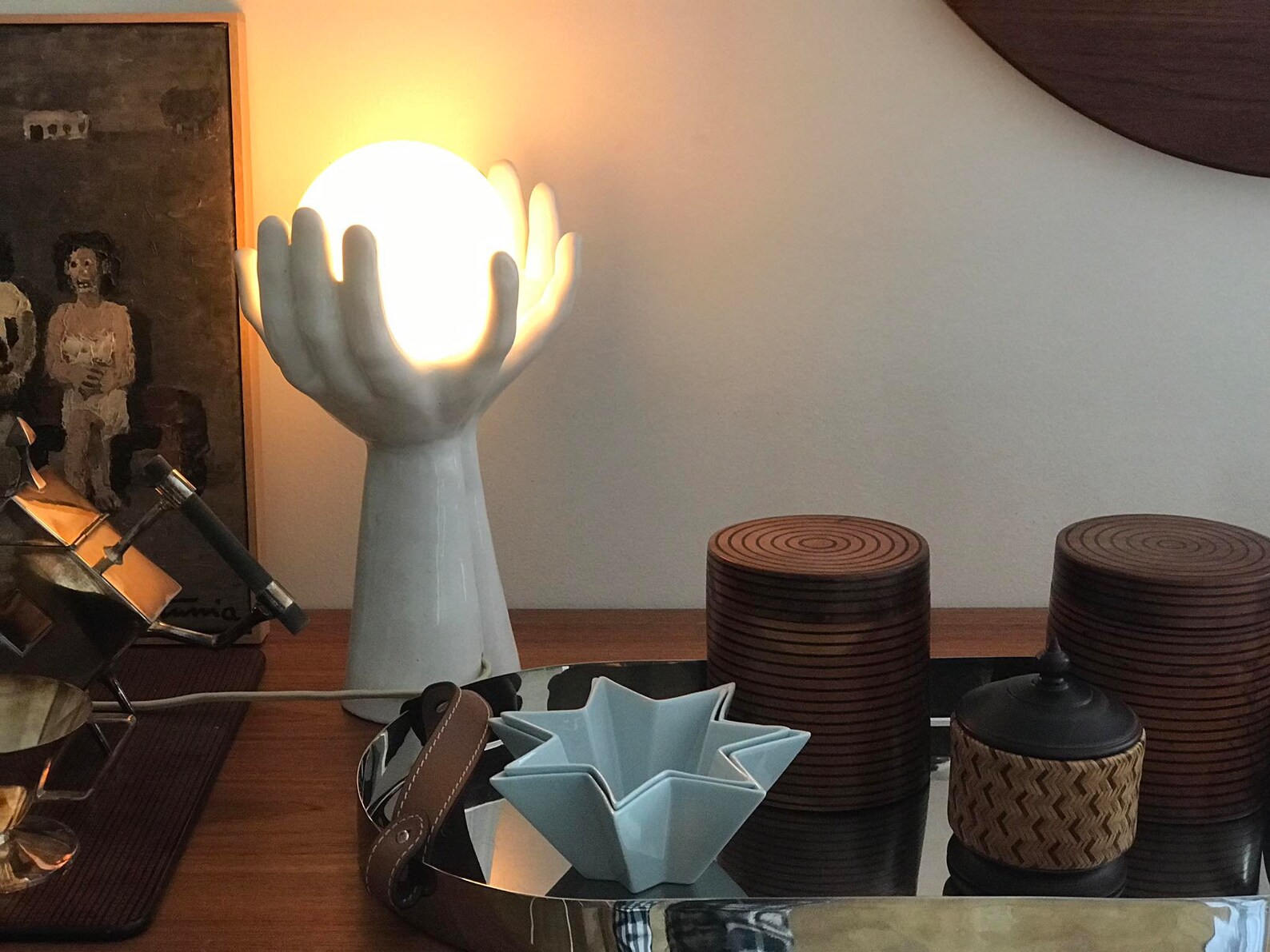 Vintage Italian Ceramic Hand Table Lamp: Mid-century Opaline Globe ...