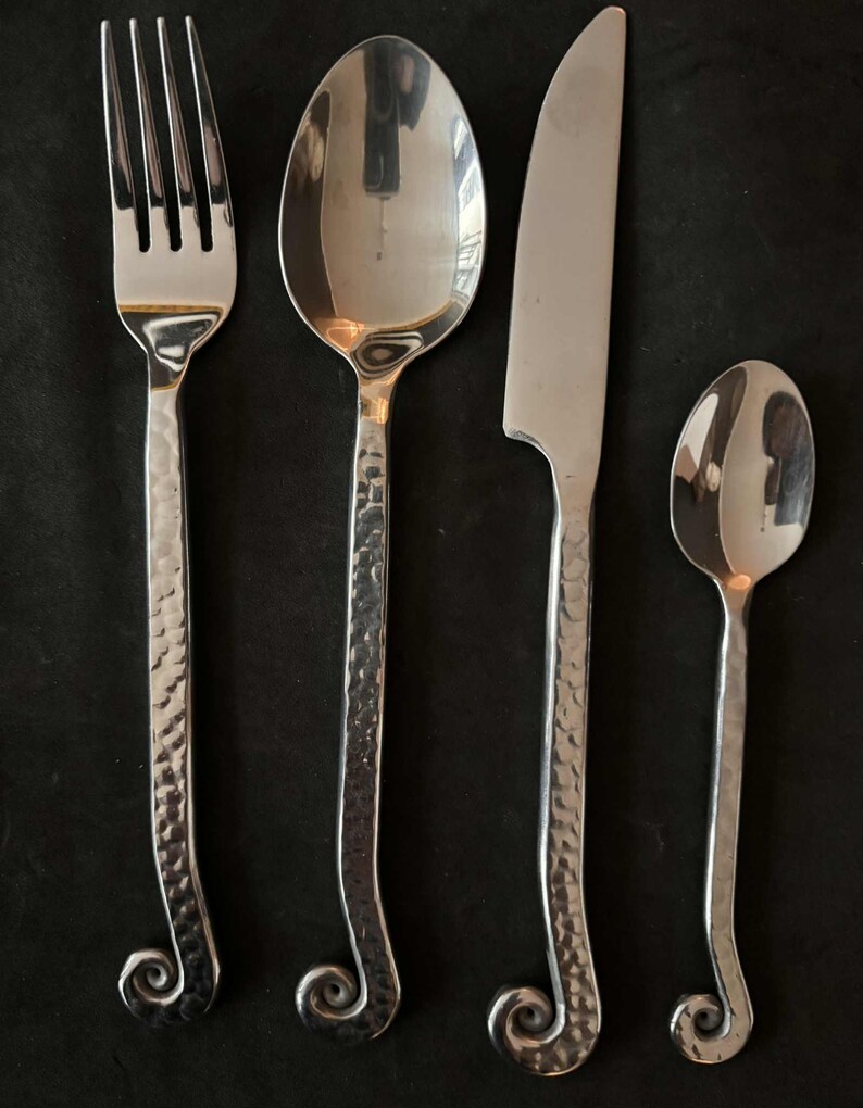 Vintage French Swirl Twist Flatware Set - 24 Piece Hammered Medieval ...