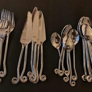 Twisted Stainless Steel Flatware Set: Amefa France, Brutalist Medieval ...