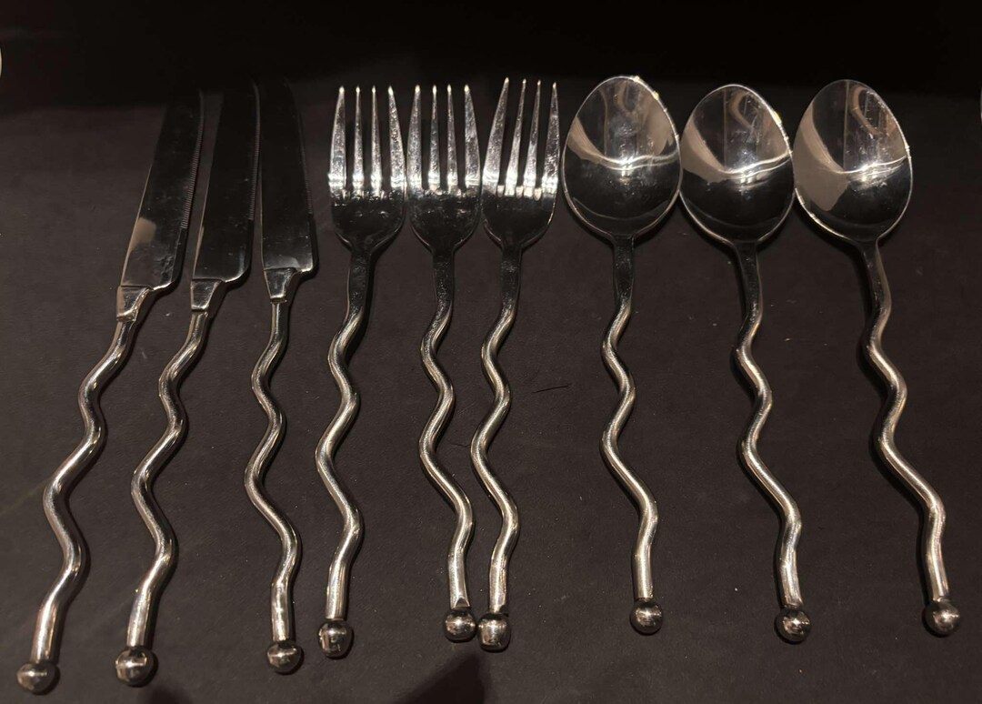 Set 12 Flatware Twist Cutlery Twisted Forged Brutalist Decor Medieval ...