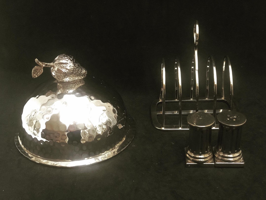 Vintage Silver Plated Breakfast Set: Butter Dish, Toast Rack, Salt ...