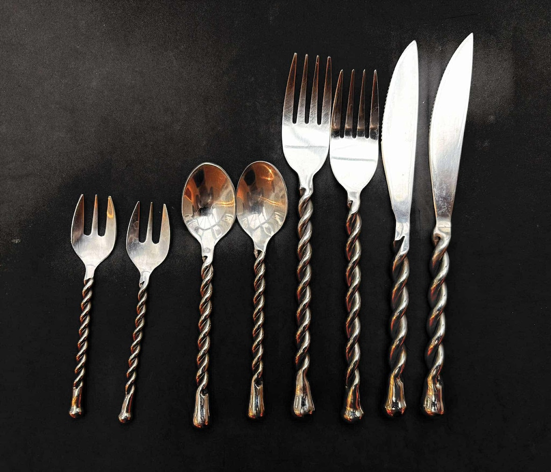 Forged Twisted Flatware Set: French Brutalist Medieval Decor - Etsy