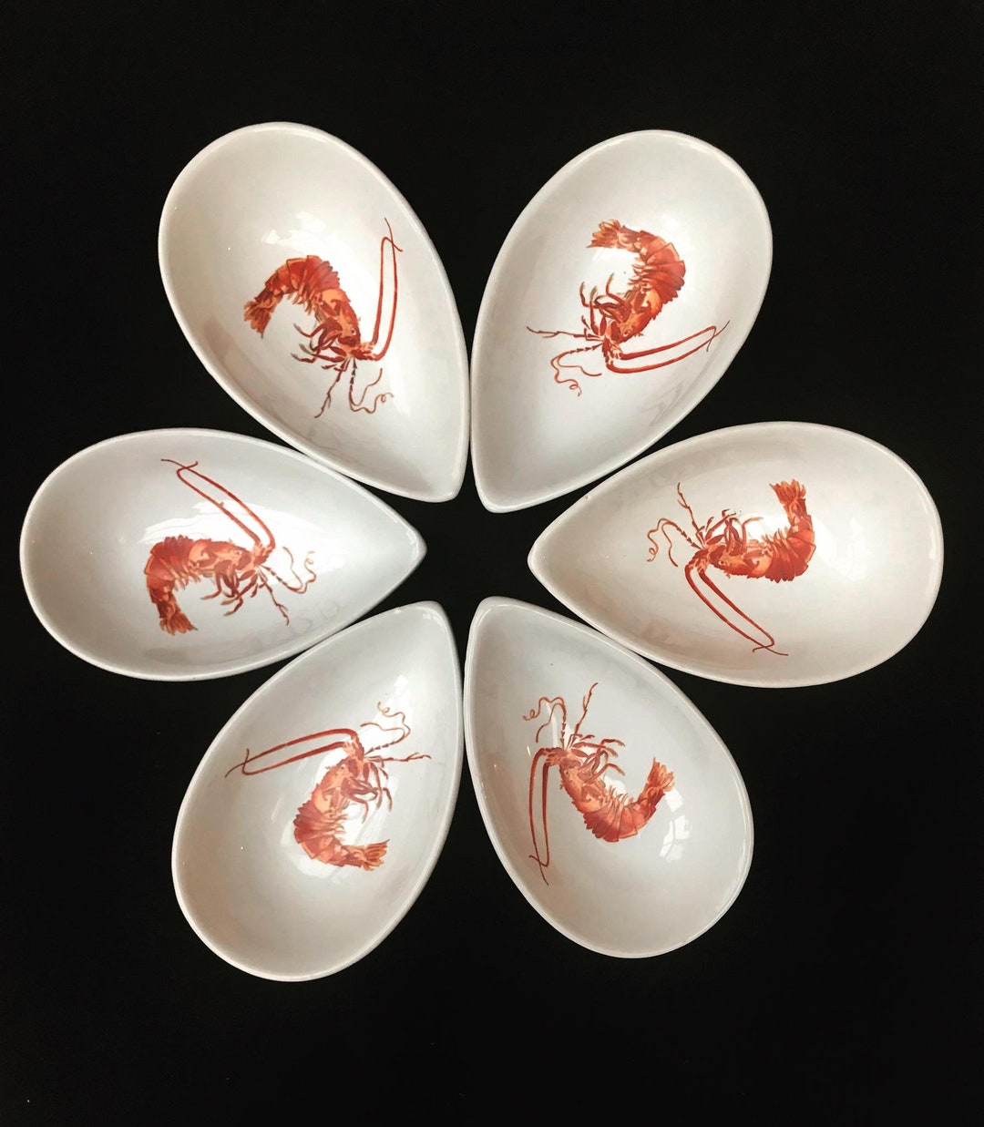 Vintage Shrimp Porcelain Bowls: German Seafood Appetizer Plates, Set of ...