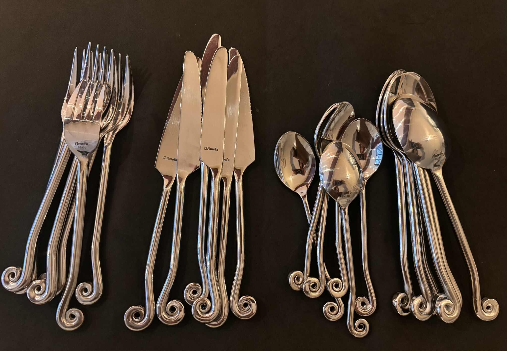 Twisted Stainless Steel Flatware Set: Amefa France, Brutalist Medieval ...