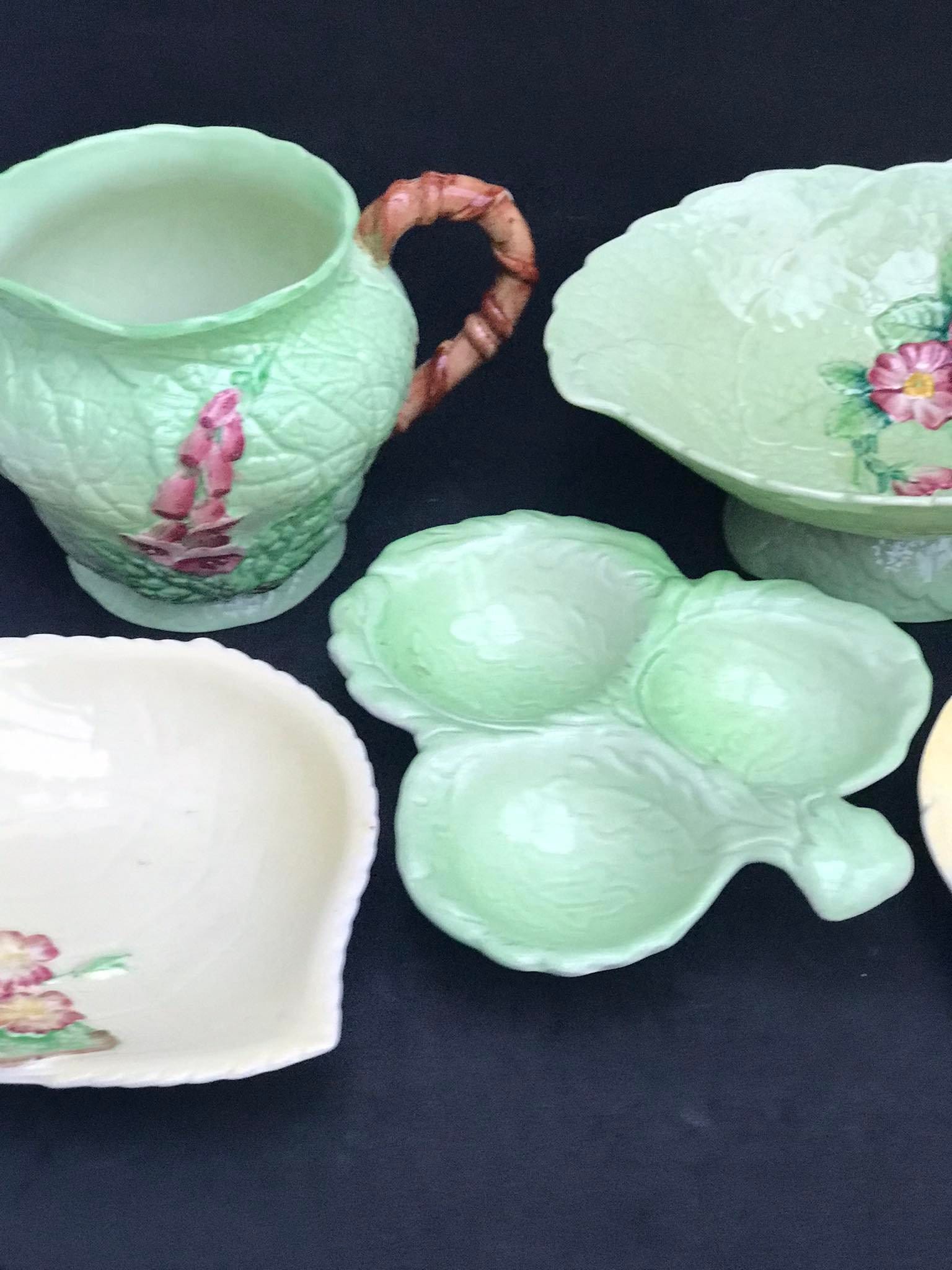 Carlton Ware Green Foxglove Dishes, Antique English China, 4 Piece Set ...