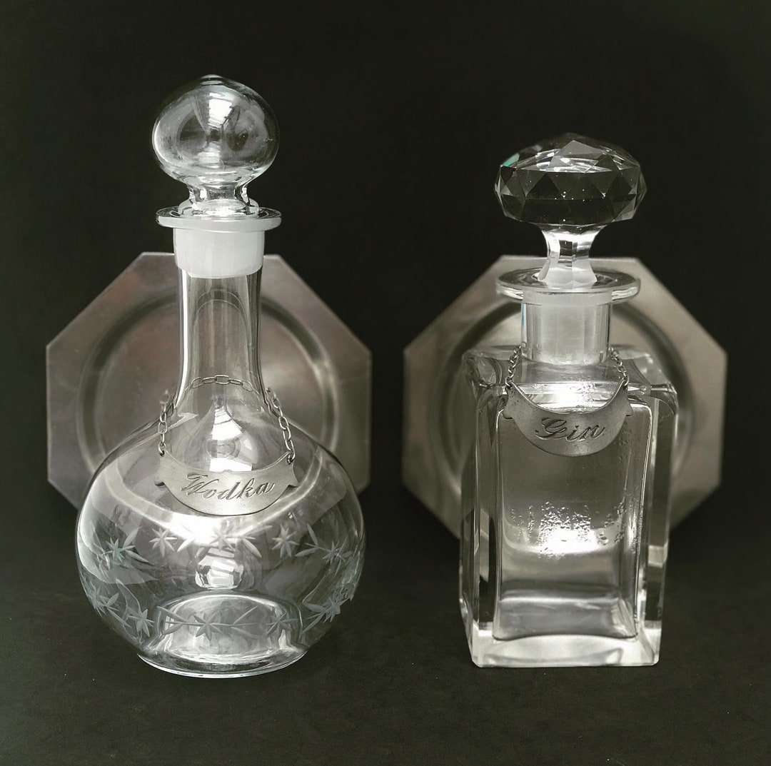 Vintage Glass Liquor Bottle Set: Gin & Vodka Decanters, Wiskemann ...