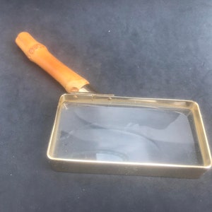 Vintage Magnifying Glass Desk Rectangular Bamboo Handles Ancient Golden ...