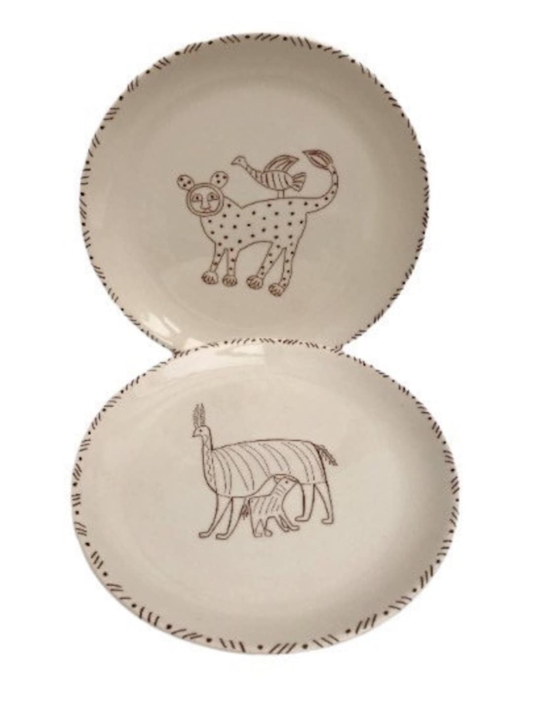 Decorative Dishes Hand Painted Animal Naif Llama Guepard Child ...