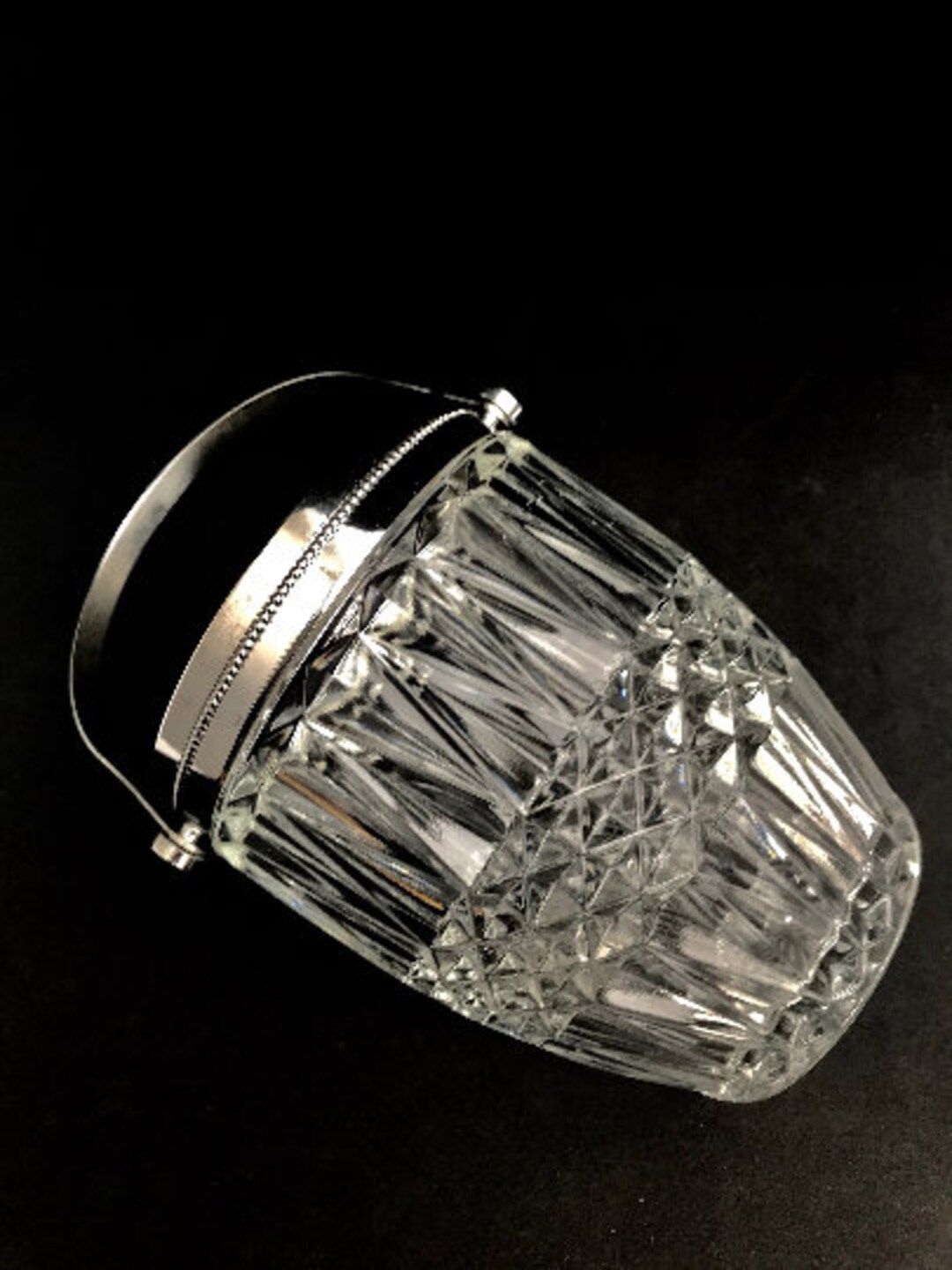 Vintage 50s Crystal Ice Bucket: Carved Geometric Design, Metal Bar ...
